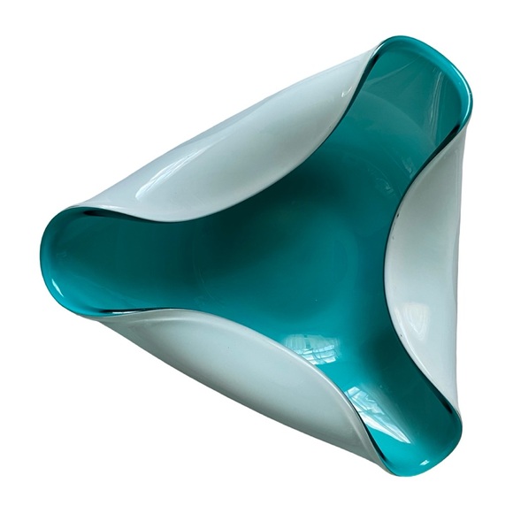 Accents | Vintage Hand Made Teal And White Triangular Art Glass Bowl In ...